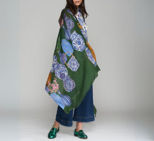 Vilagallo - Vases Print Scarf in Green Multi – Sophia Lustig