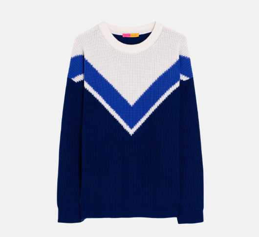 Vilagallo - Chevron Ribbed Sweater in Ecru and Blue – Sophia Lustig