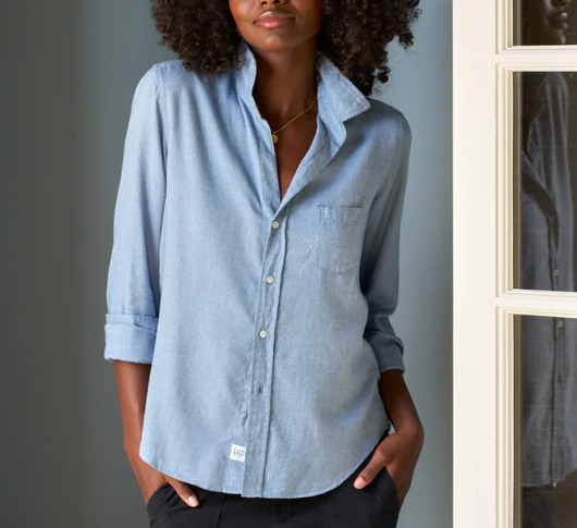 Frank & Eileen - Barry Tailored Herringbone Button Up Shirt in Blue ...