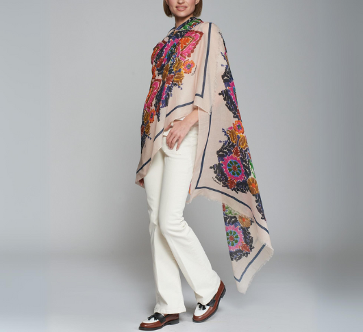 Vilagallo - Suzany Whimsical Flowers Scarf in Navy and Pink – Sophia Lustig