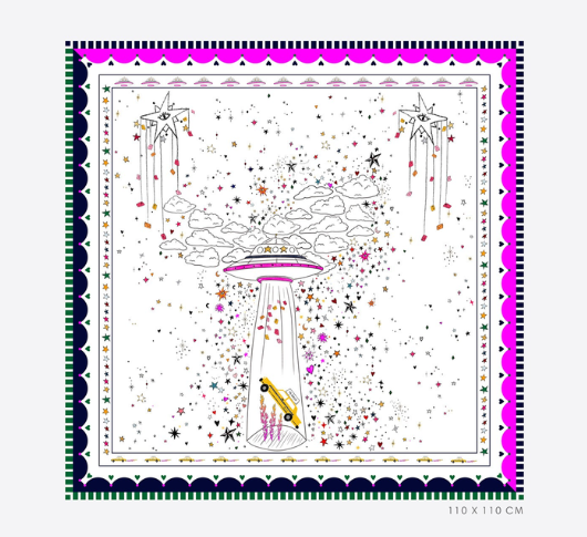 Vilagallo - Silk Scarf with UFO Space Print in Multi – Sophia Lustig